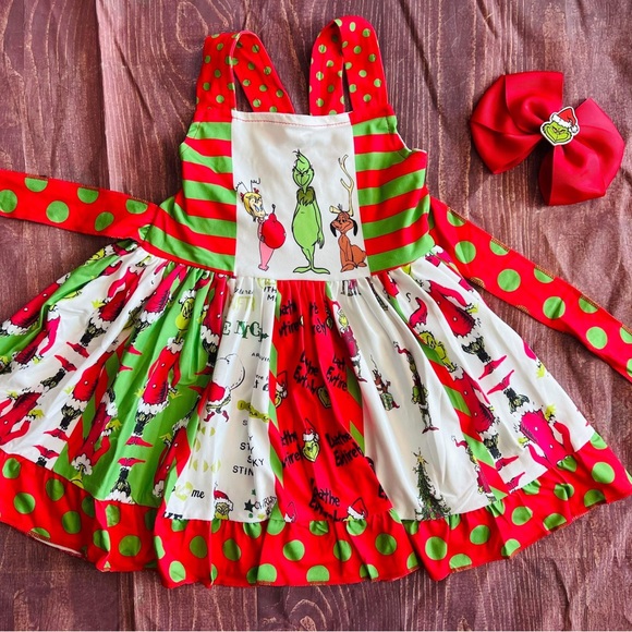Dresses | The Grinch Christmas Twirl Dress And Bow | Poshmark
